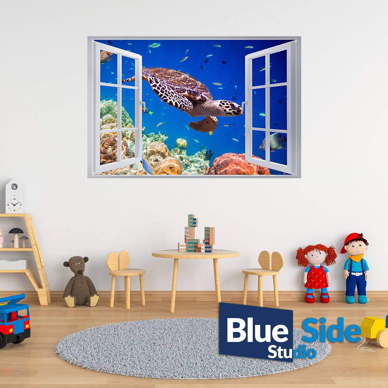 Sea Turtle Wall Decal Wall Sticker Art Mural Blue Side Studio